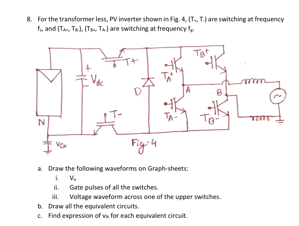 Solved For the transformer less, PV inverter shown in Fig. | Chegg.com