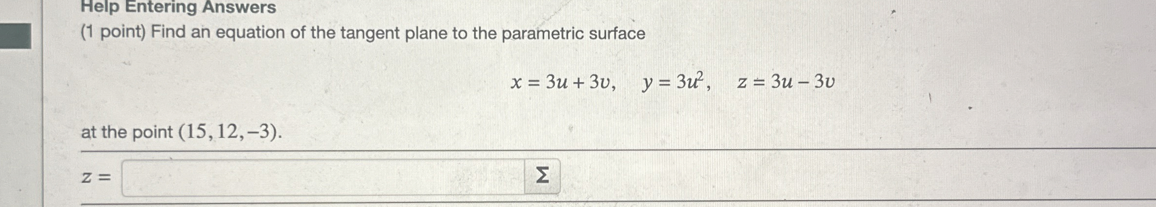 Solved Help Entering Answers(1 ﻿point) ﻿Find an equation of | Chegg.com