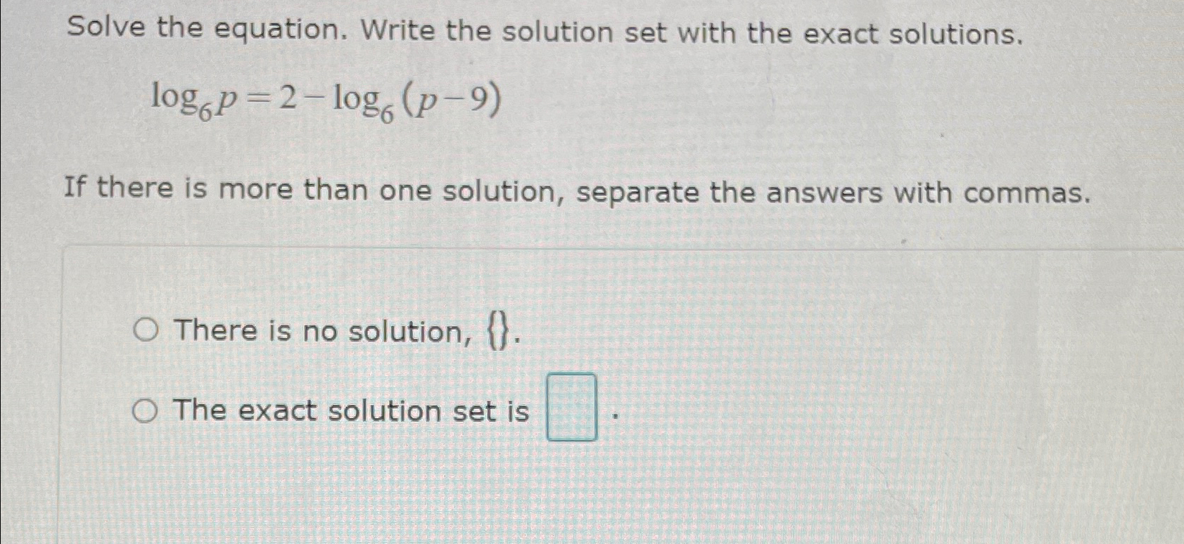 Solved Solve the equation. Write the solution set with the | Chegg.com