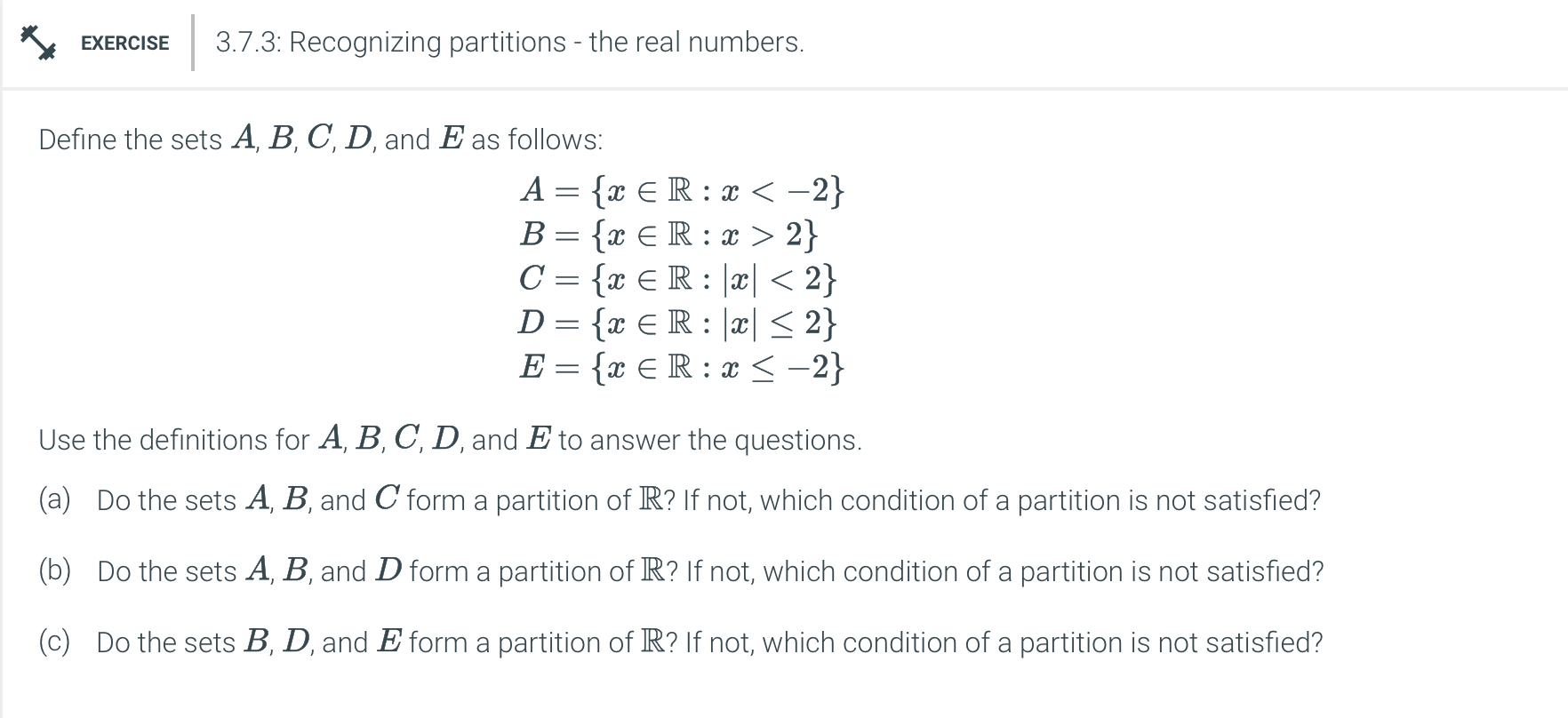 eXERCISE3.7.3: Recognizing partitions - ﻿the real | Chegg.com
