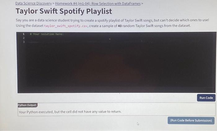 Solved Data Science Discovery > Homework \#4 (m1-04): Row | Chegg.com