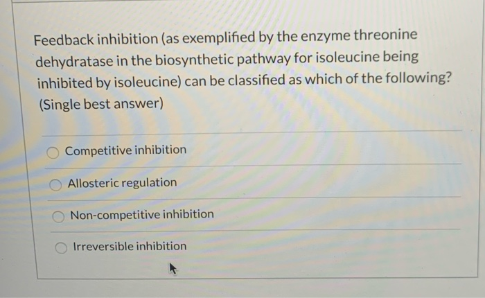 Solved Feedback inhibition (as exemplified by the enzyme | Chegg.com