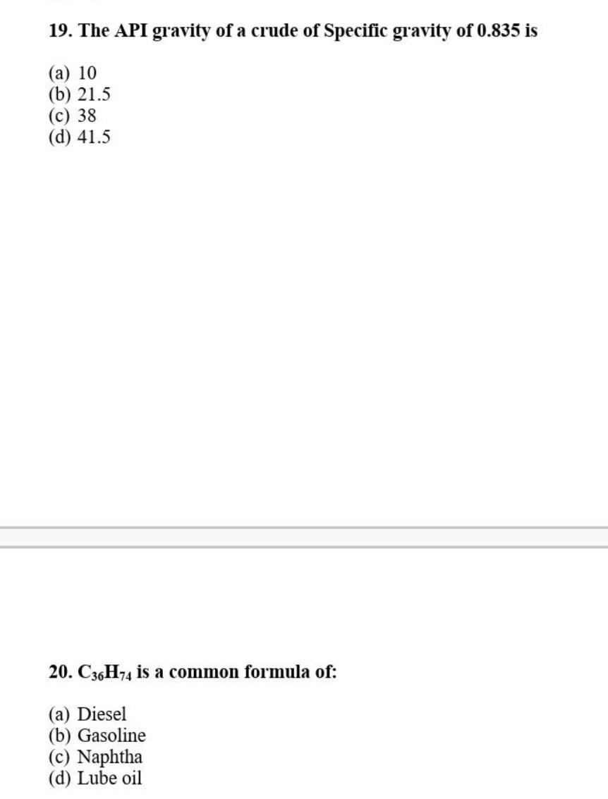 Solved 19. The API gravity of a crude of Specific gravity of | Chegg.com