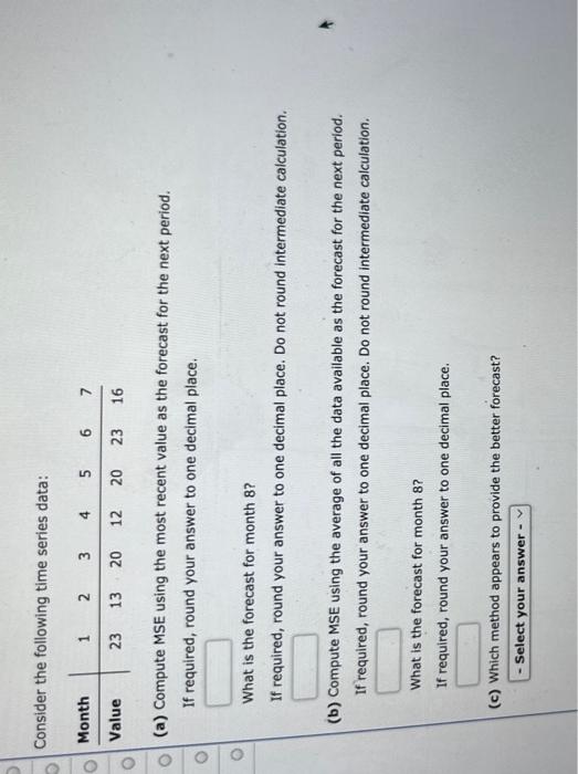 Solved Consider the following time series data: (a) Compute | Chegg.com