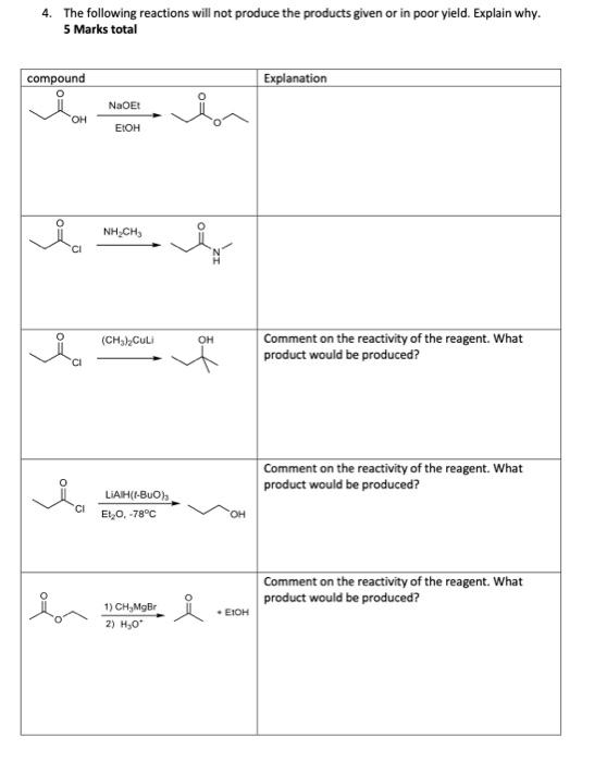 Solved 4. The following reactions will not produce the | Chegg.com