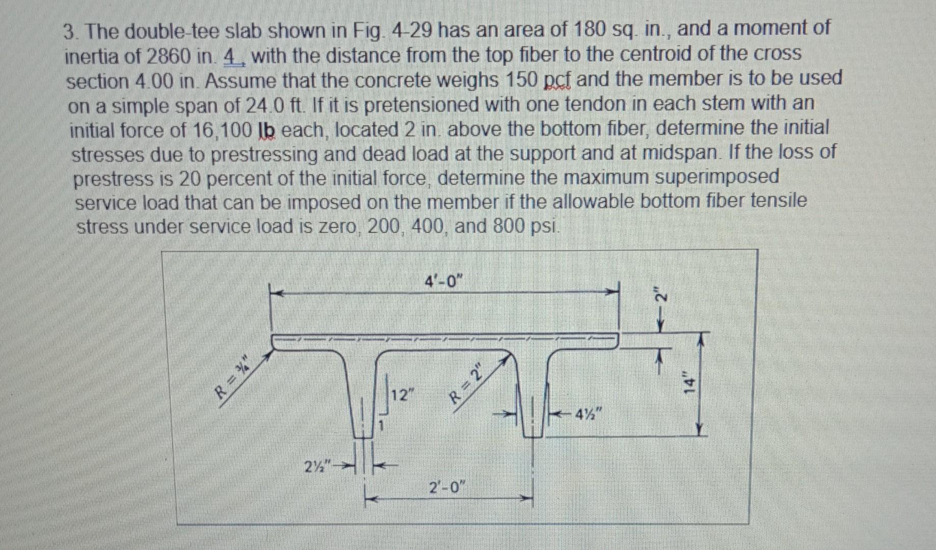 Solved 3. The double-tee slab shown in Fig. 4-29 has an area | Chegg.com