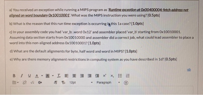 a) You received an exception while running a MIPS | Chegg.com a) You received an exception while running a MIPS | Chegg.com