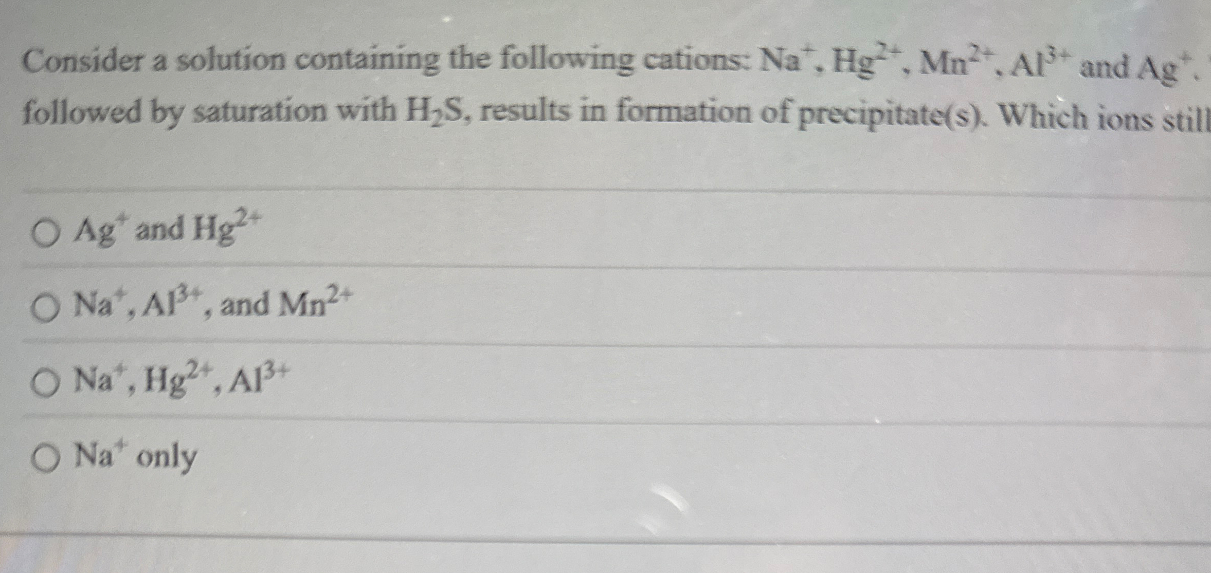 Solved Consider a solution containing the following cations: | Chegg.com