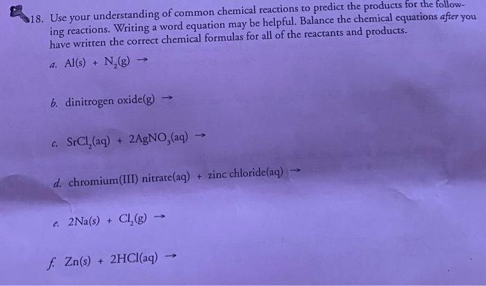 Solved 18. Use your understanding of common chemical | Chegg.com