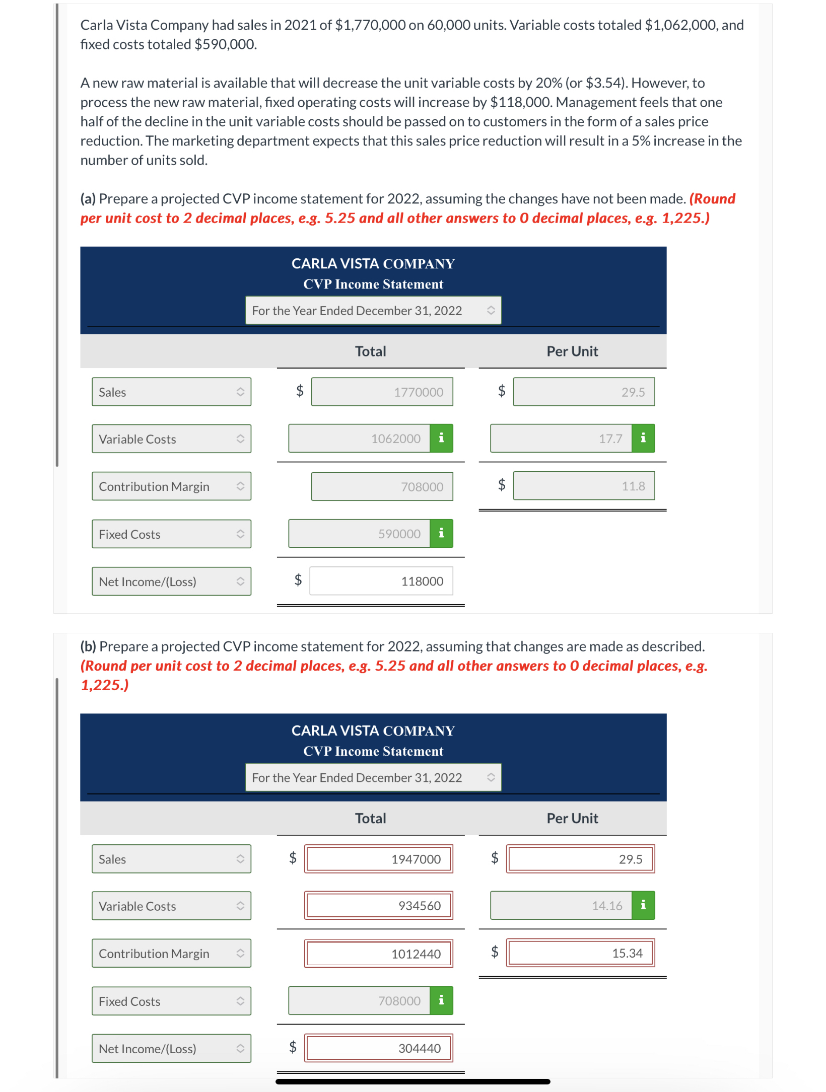 Solved Carla Vista Company had sales in 2021 ﻿of $1,770,000 | Chegg.com