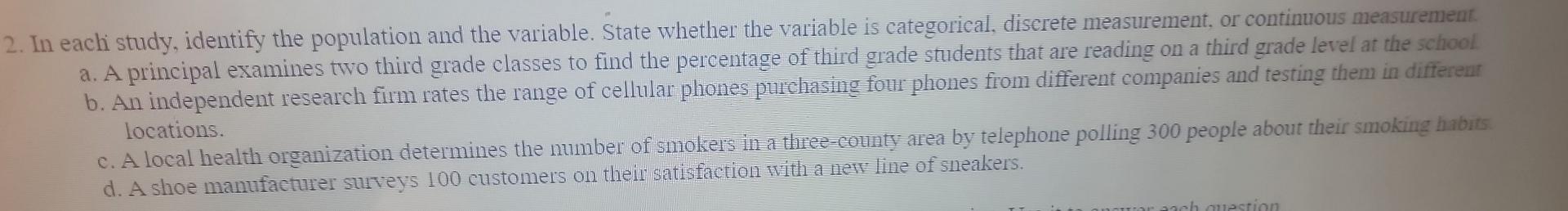 Solved In each study, identify the population and the | Chegg.com