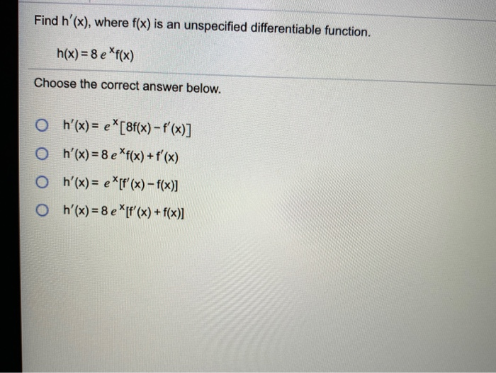 Solved Find h'(x) where f(x) is an unspecified | Chegg.com