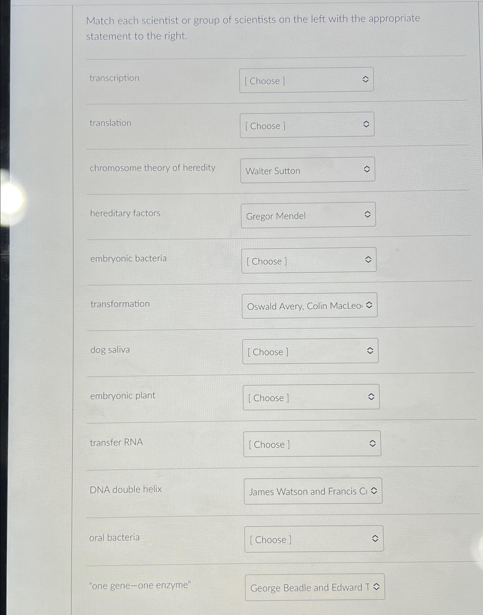 Solved Match each scientist or group of scientists on the | Chegg.com