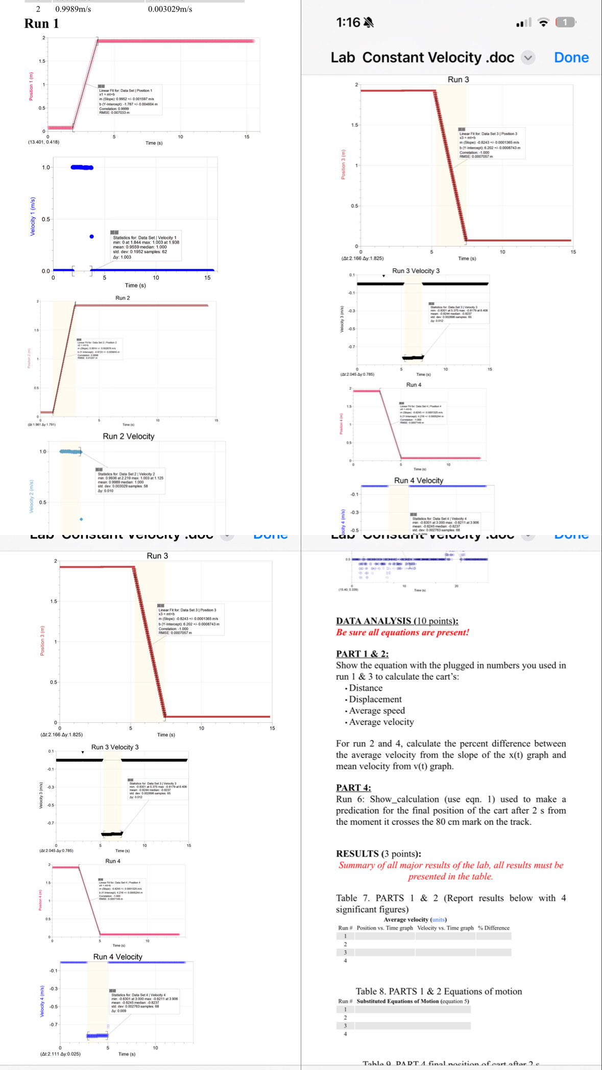 Solved 1:16 ﻿sौ1Lab Constant Velocity .docDoneDATA ANALYSIS | Chegg.com