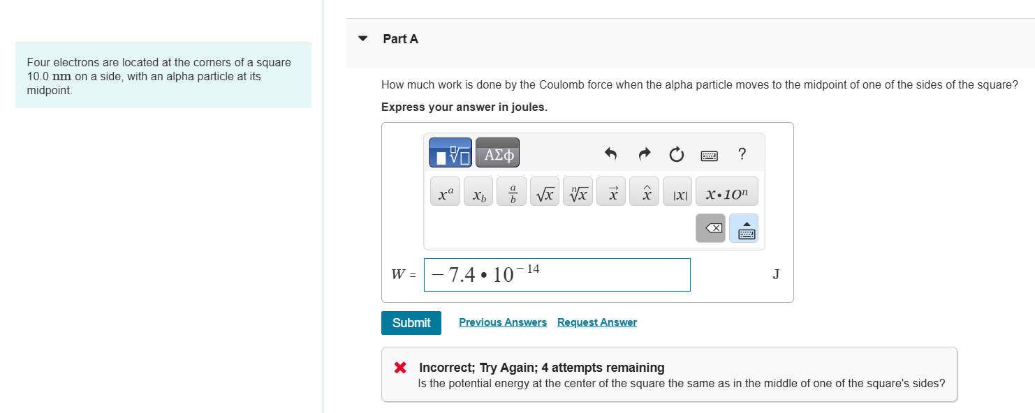 Solved Four electrons are located at the corners of a square | Chegg.com
