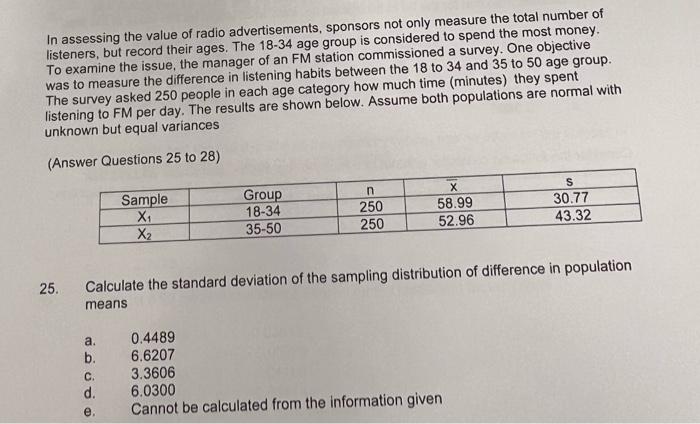 Solved In assessing the value of radio advertisements, | Chegg.com