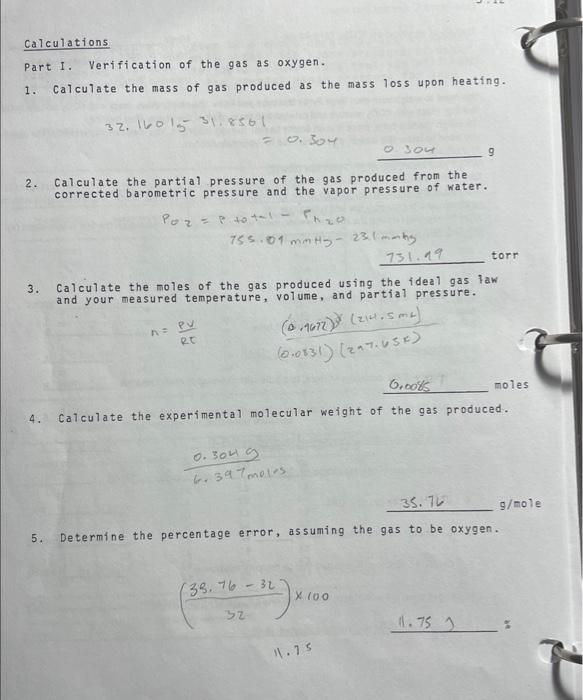 Analysis of an unknown KClO3/KCl maxture Name Drawer | Chegg.com