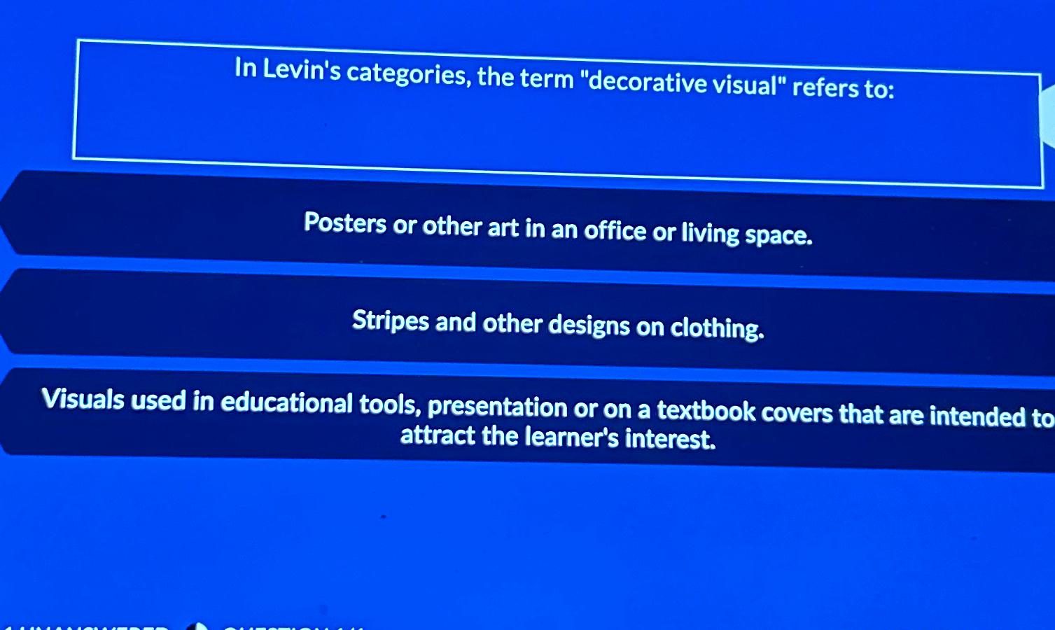 Solved In Levin's categories, the term "decorative visual" | Chegg.com