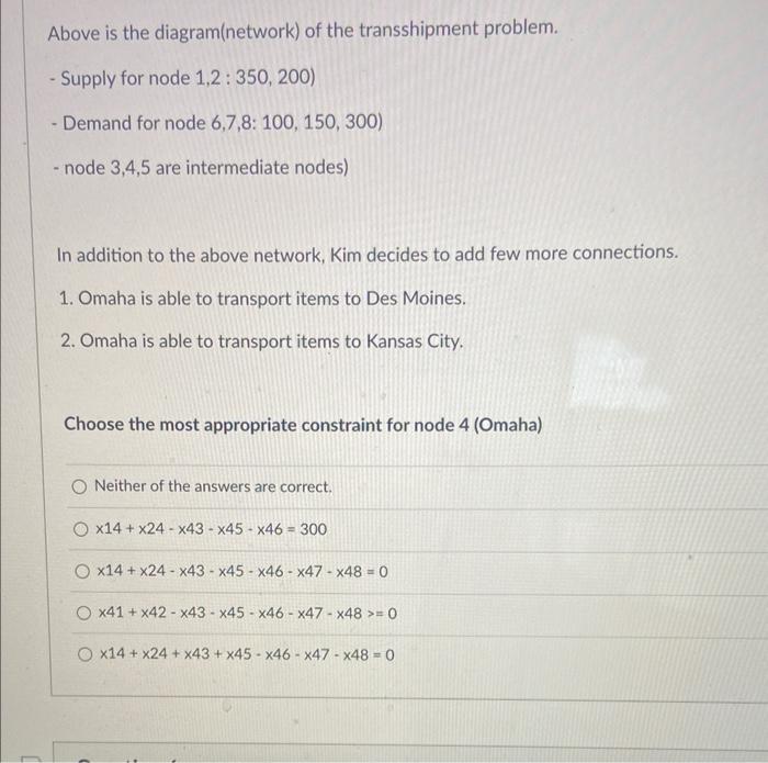 Solved Above is the diagram(network) of the transshipment | Chegg.com