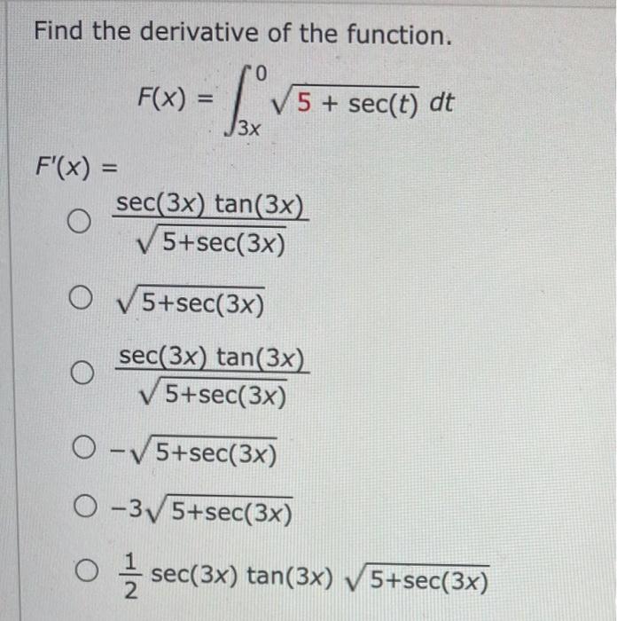Solved Find the derivative of the function. | Chegg.com