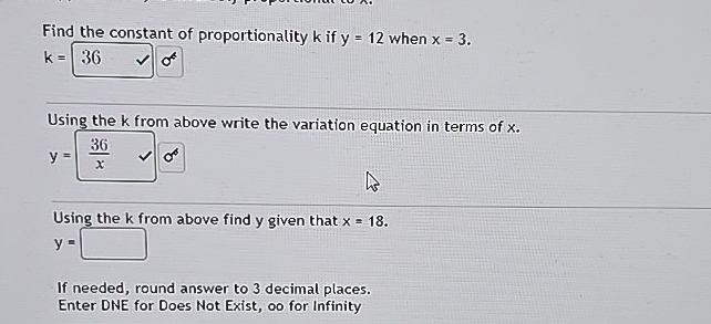 Solved Find the constant of proportionality k ﻿if y=12 ﻿when | Chegg.com