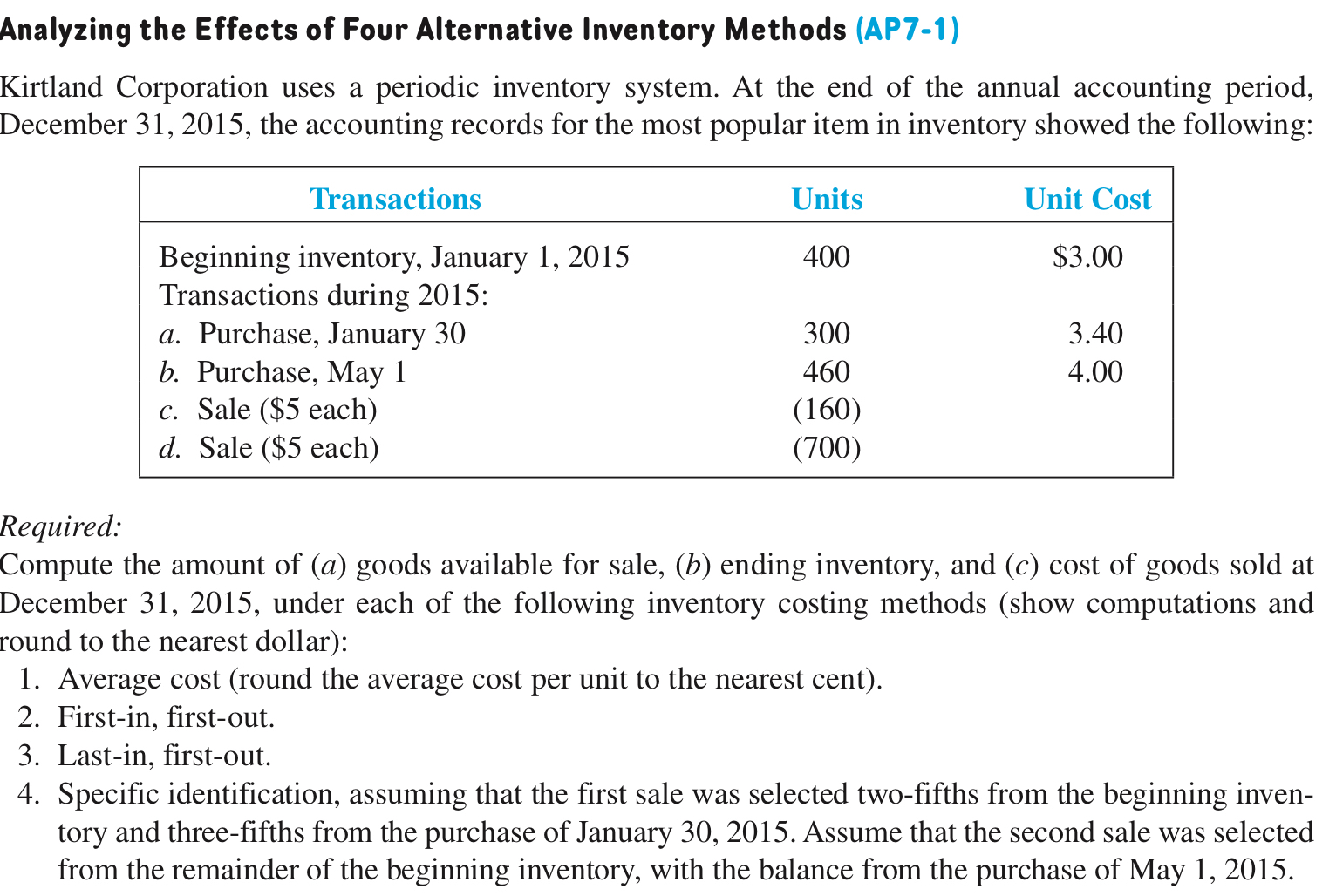 Solved Analyzing the Effects of Four Alternative Inventory | Chegg.com