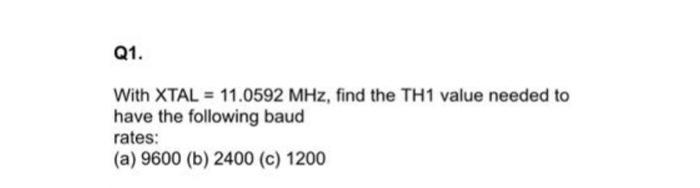 Solved With XTAL=11.0592MHz, find the TH1 value needed to | Chegg.com