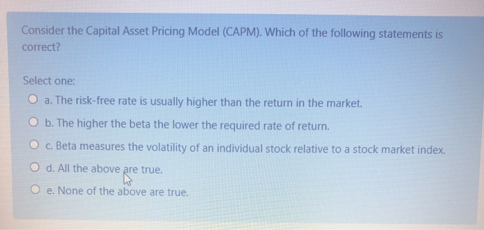 Solved Consider the Capital Asset Pricing Model (CAPM). | Chegg.com