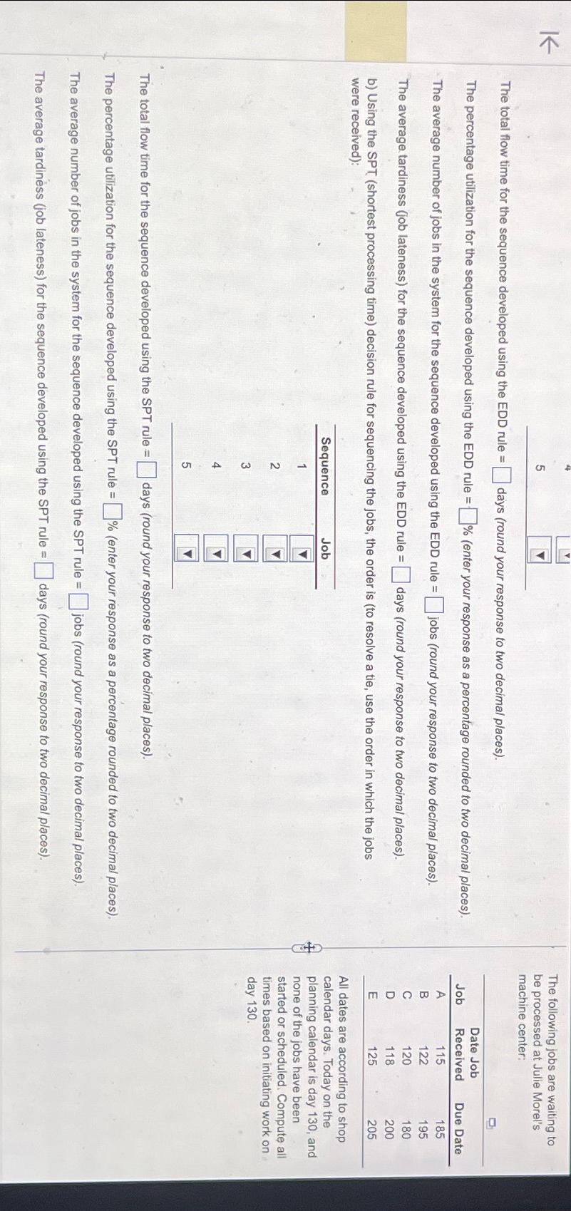 Solved help please! part a is "using the earliest due date | Chegg.com