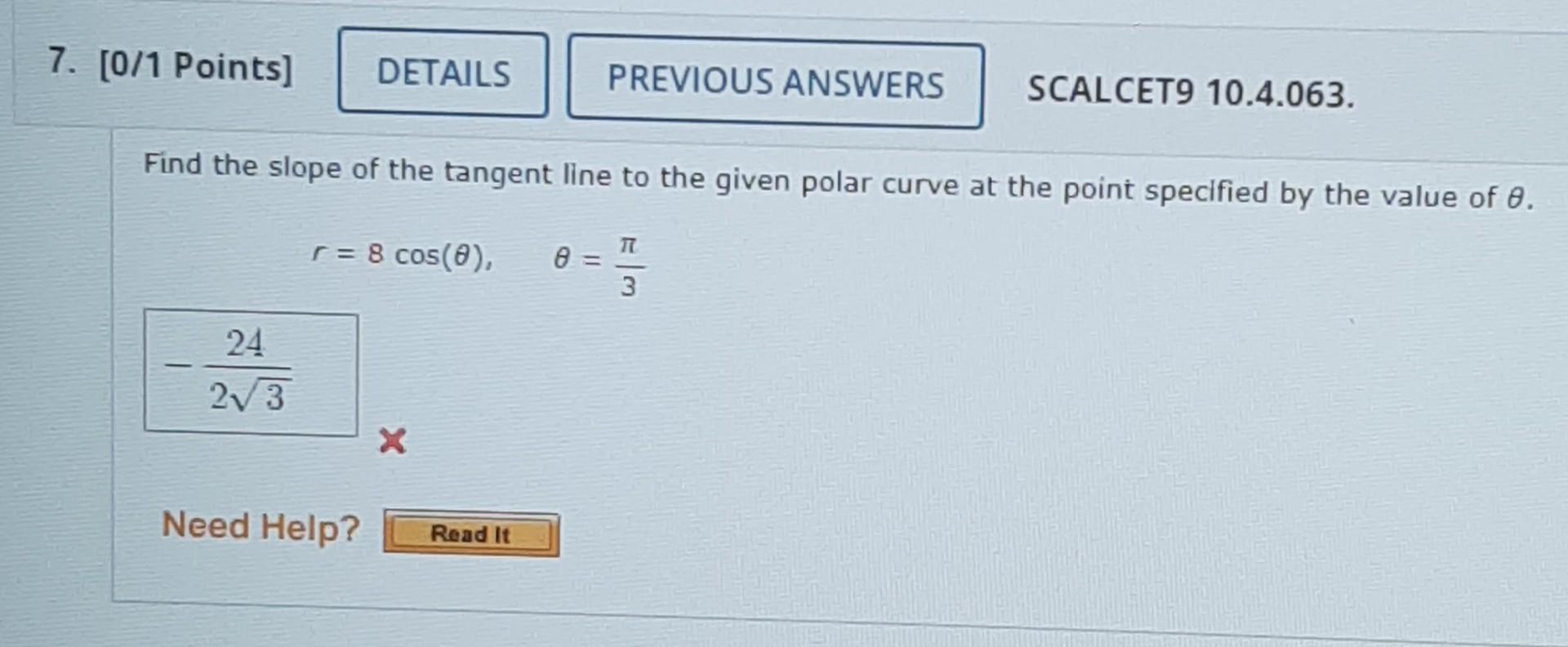 Solved 7. [0/1 Points] DETAILS PREVIOUS ANSWERS SCALCET9 | Chegg.com