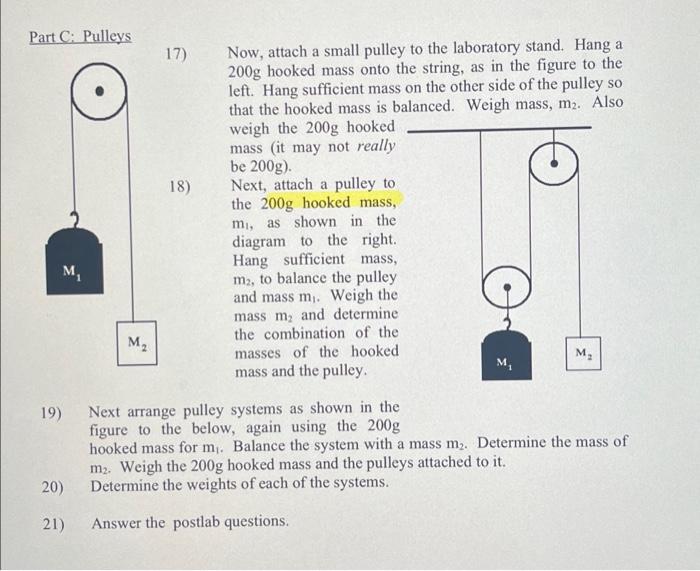 Solved Part C: Pulleys 19) M₁ 20) 21) M₂ 2 17) 18) Now, | Chegg.com