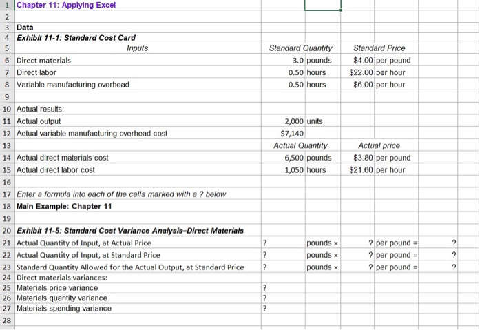 Solved 1 Chapter 11: Applying Excel 3 Data 4 Exhibit 11-1: | Chegg.com