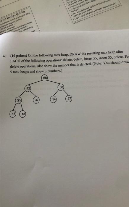 Solved 6. (10 points) On the following max heap, DRAW the | Chegg.com