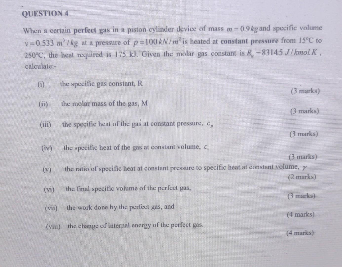 Solved When a certain perfect gas in a piston-cylinder | Chegg.com