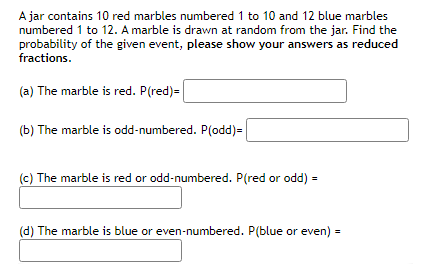 Solved A jar contains 10 ﻿red marbles numbered 1 ﻿to 10 ﻿and | Chegg.com