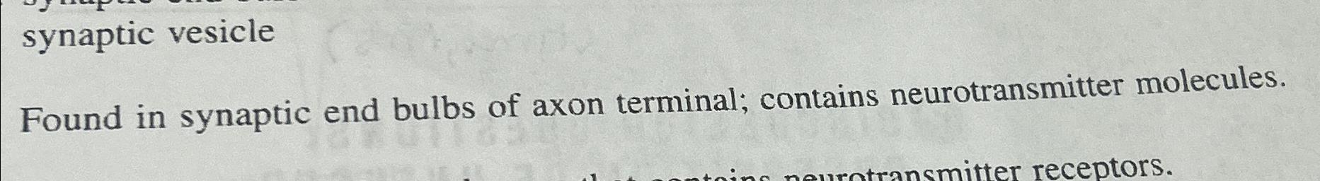 Solved Found in synaptic end bulbs of axon terminal; | Chegg.com