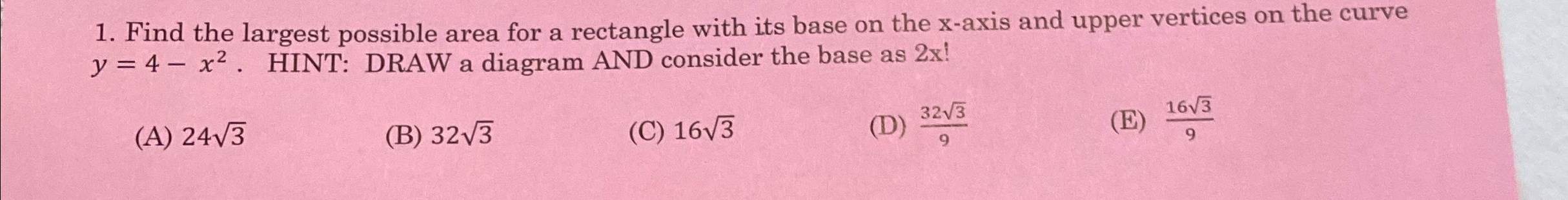 Solved Find the largest possible area for a rectangle with | Chegg.com