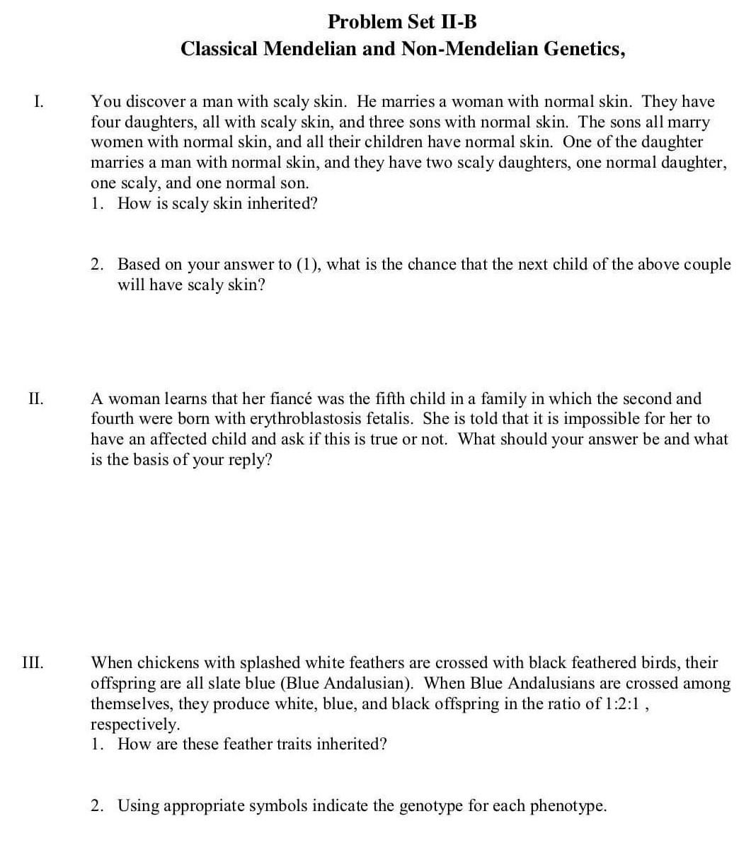 Solved Problem Set II-B Classical Mendelian and | Chegg.com