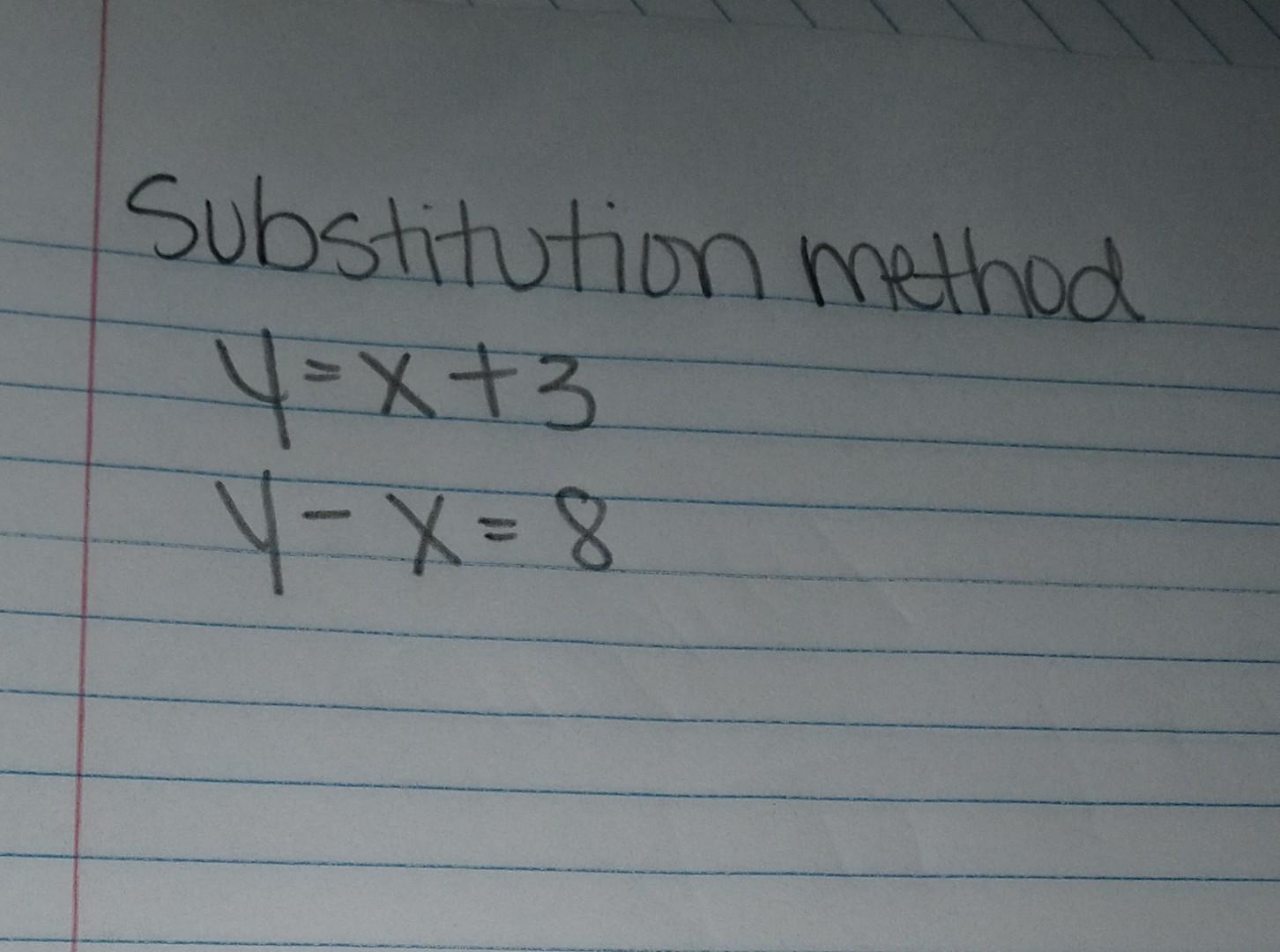 Solved Substitution method y=x+3y−x=8 | Chegg.com