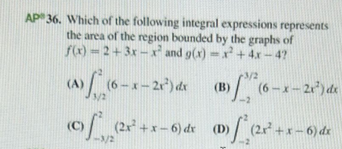 Solved APs 36. ﻿Which of the following integral expressions | Chegg.com