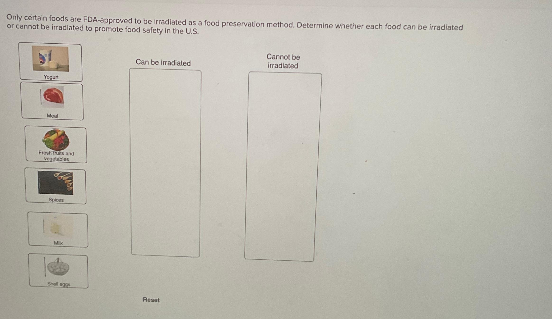 Solved Only certain foods are FDA-approved to be irradiated | Chegg.com
