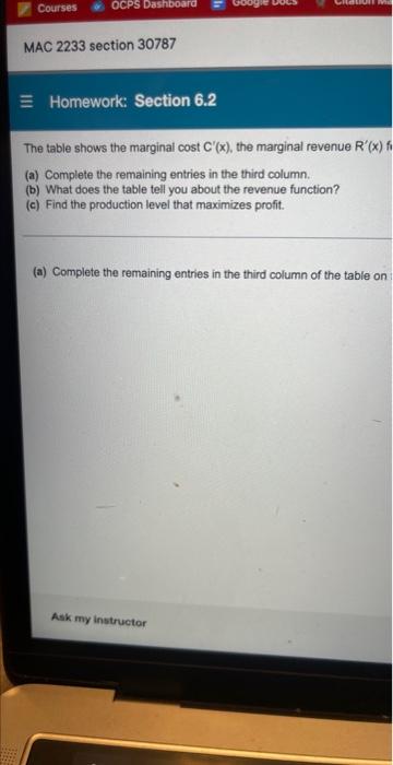Solved Courses OCPS Dashboard MAC 2233 section 30787 | Chegg.com