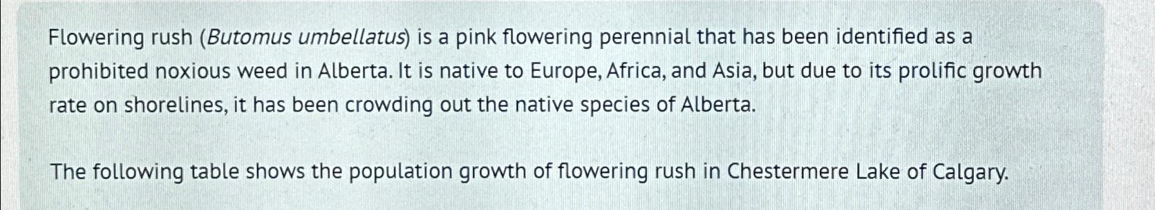 Solved Flowering rush (Butomus umbellatus) ﻿is a pink | Chegg.com