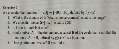 Solved Exercise 7We consider the function | Chegg.com