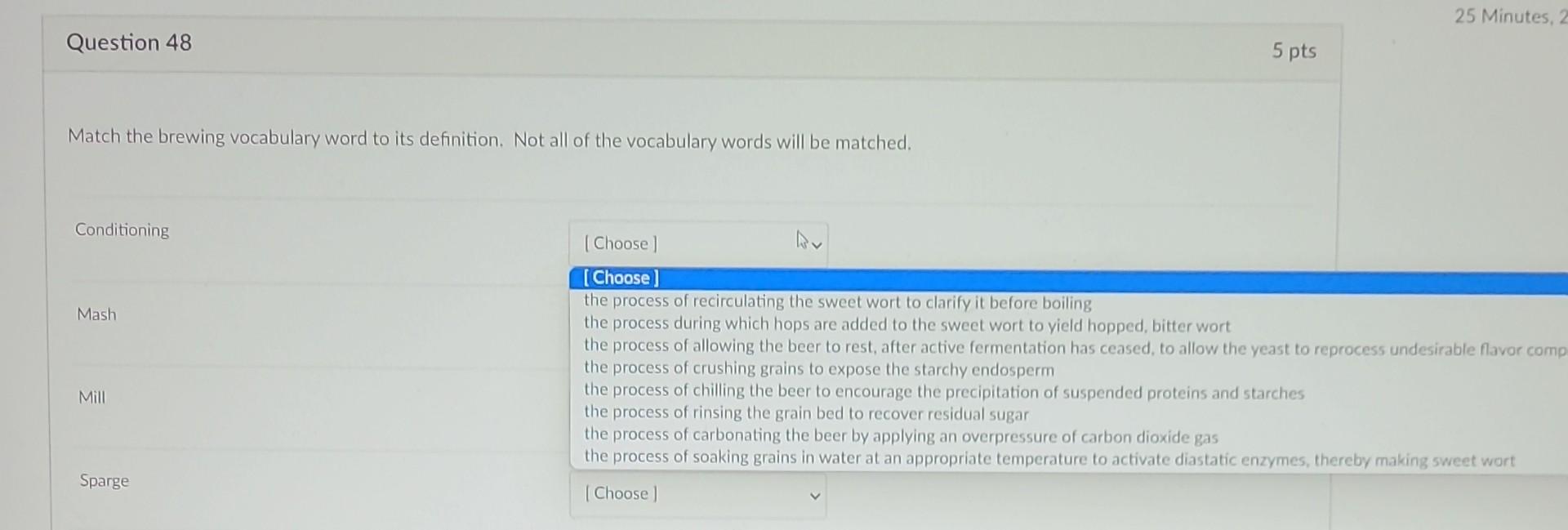 Solved Match the brewing vocabulary word to its definition. | Chegg.com