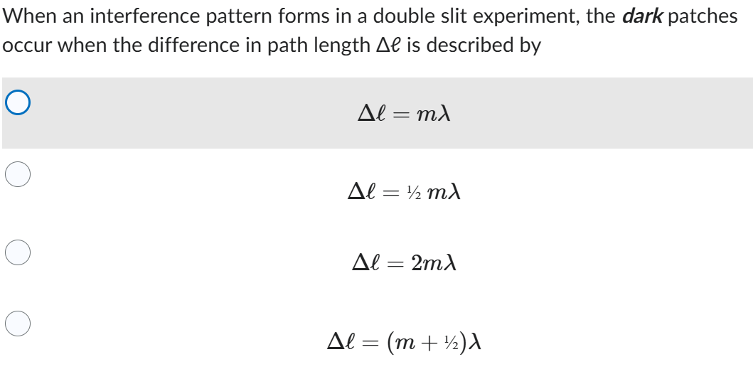 Solved When an interference pattern forms in a double slit | Chegg.com