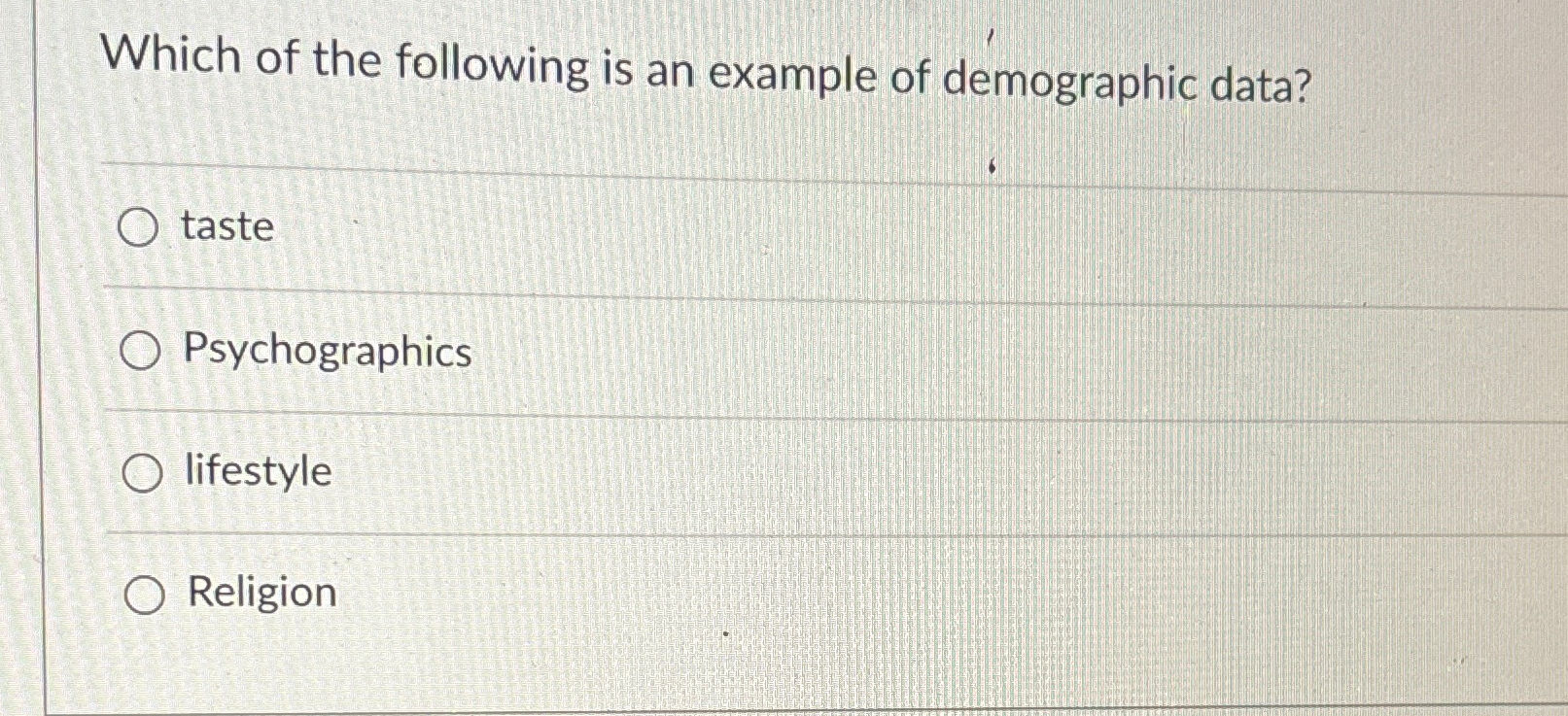 Solved Which of the following is an example of demographic | Chegg.com