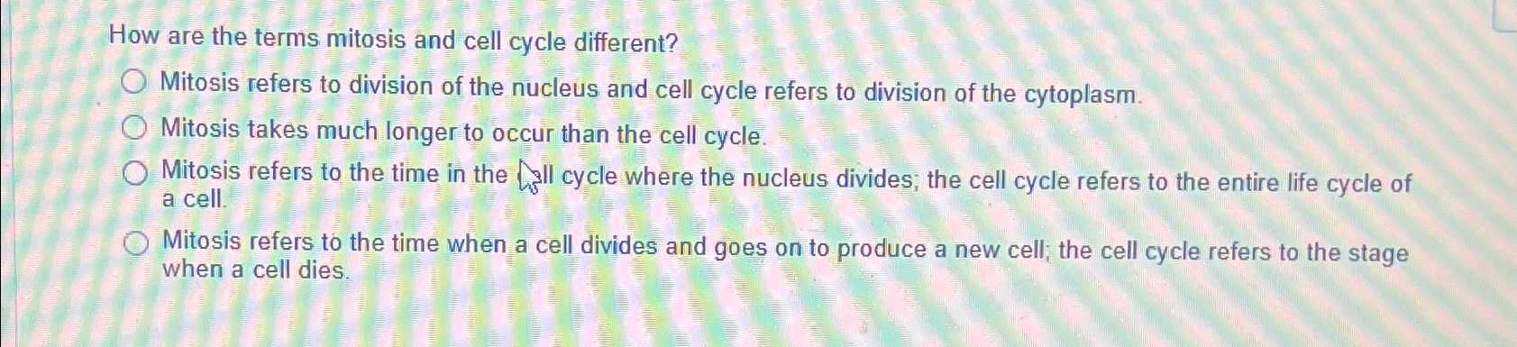Solved How are the terms mitosis and cell cycle | Chegg.com