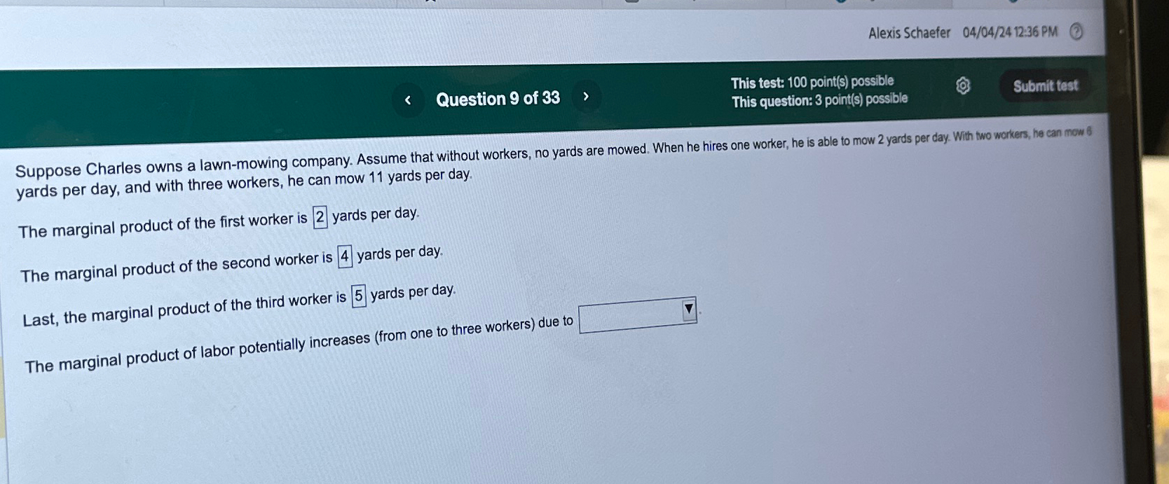 Solved Alexis Schaefer 04/04/24 12:36 ﻿PMQuestion 9 ﻿of | Chegg.com