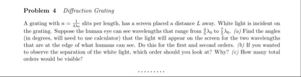 Solved Problem 4 ﻿Diffraction GratingA grating with n=14λ0 | Chegg.com